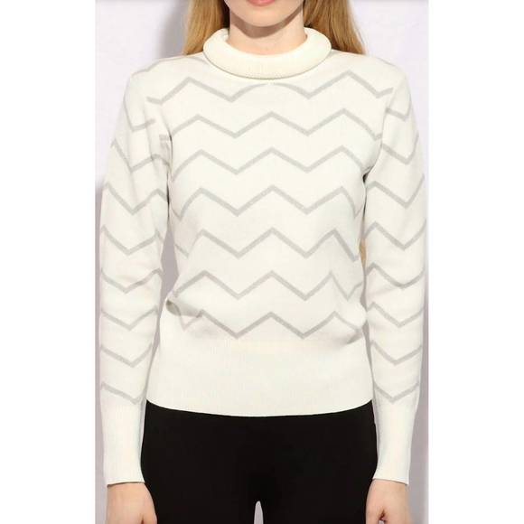 Metric Knits | Sweaters | New Metric Knits Metallic Zig Zag Turtleneck Sweater In Cream | Poshmark
